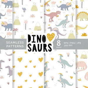 Dinosaur Digital Paper Pack, Baby Girl Dinosaur Seamless Pattern ...