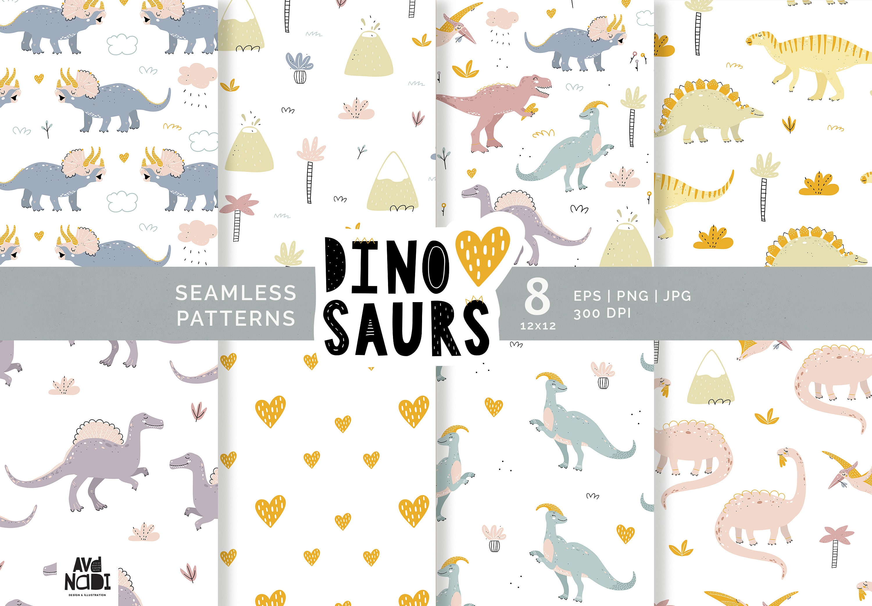 Dinosaur Digital Paper Pack, Baby Girl Dinosaur Seamless Pattern ...