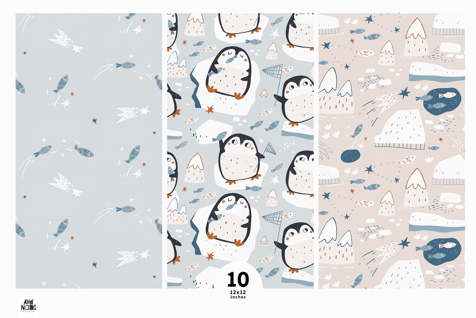 Cute Penguin Digital Paper Pack, Arctic Animal Seamless Pattern, Winter ...