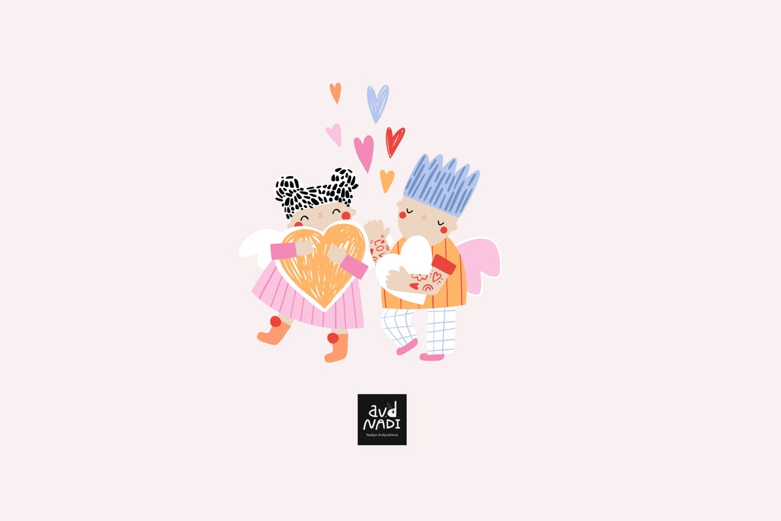 Colorful Kids Valentine Clipart Set, Valentine Png, Heart Png ...