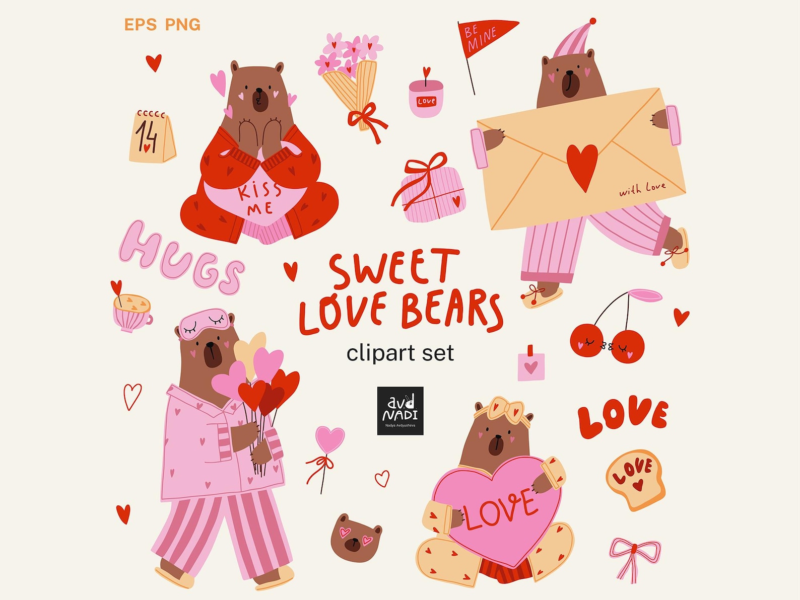 Valentine Bears Clipart, Love Bear PNG EPS, Sweet Love Bears ...