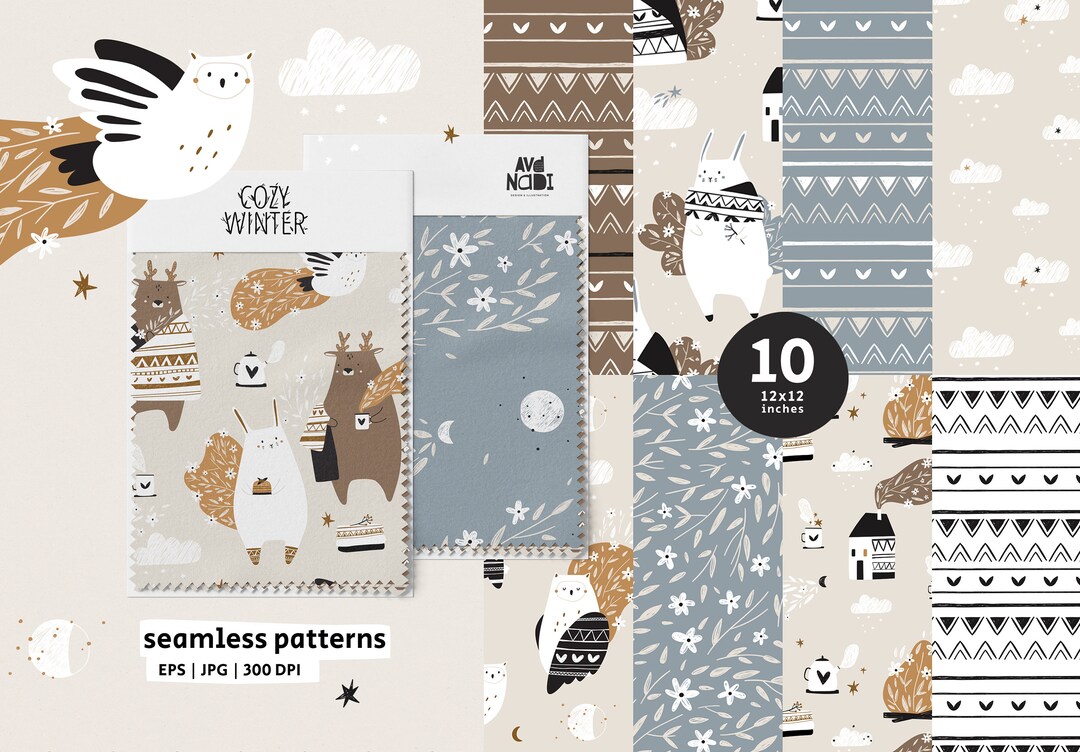 Winter Digital Paper, Cozy Winter Seamless Pattern, Woodland Animals ...