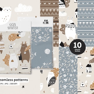 Winter Digital Paper, Cozy Winter Seamless Pattern, Woodland Animals ...