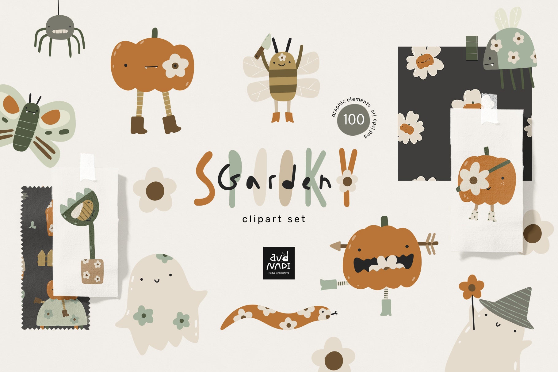 Spooky Halloween Clipart Set, Pumpkin Clipart, Cute Ghost Clipat ...