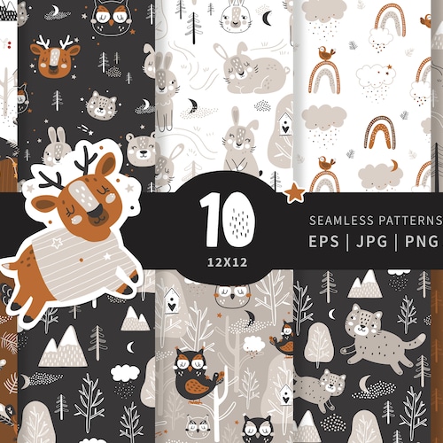 Winter Digital Paper Woodland Animals Seamless Pattern - Etsy
