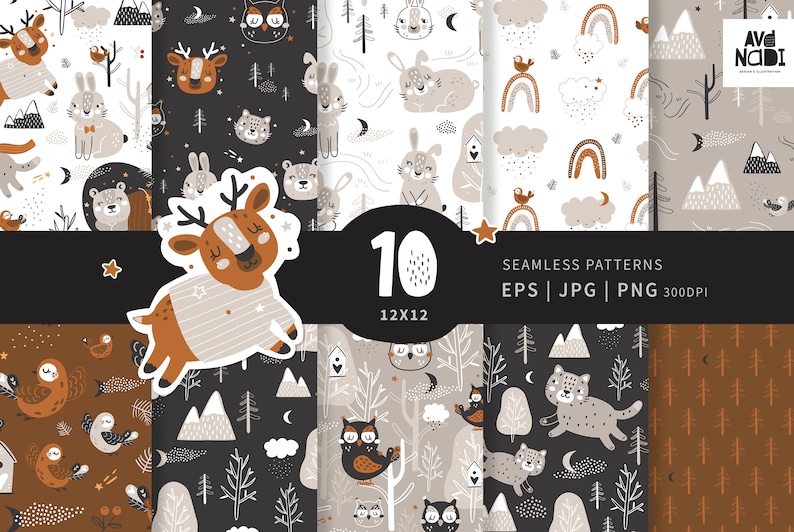 Winter Digital Paper Woodland Animals Seamless Pattern - Etsy