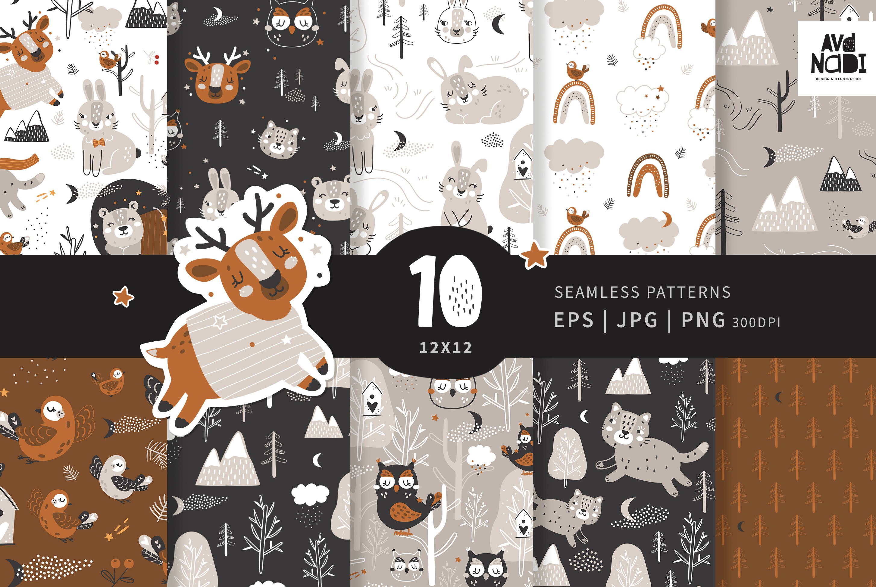 Winter digital paper Woodland animals seamless pattern | Etsy