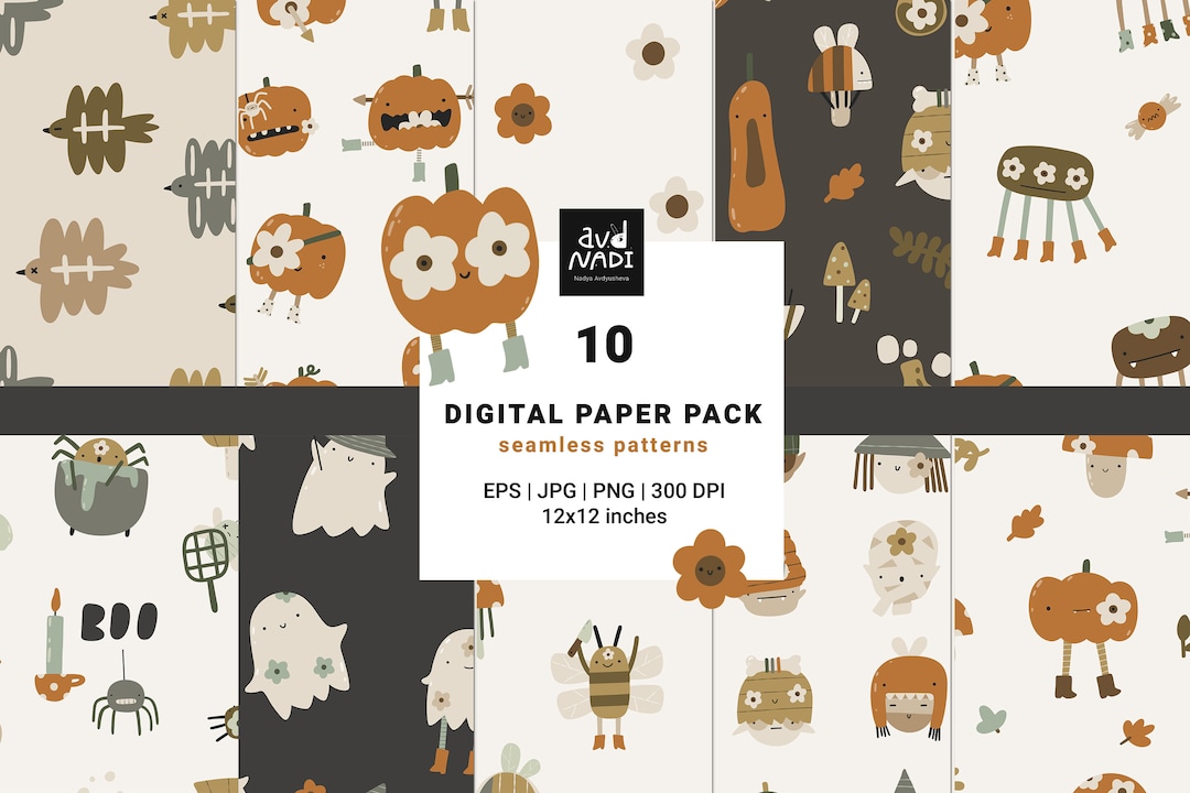 Spooky Halloween Seamless Pattern, Cute Halloween Digital Pattern ...