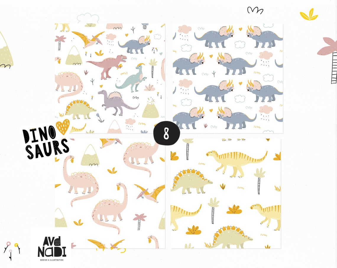Dinosaur Clipart Set Dinosaur Dinosaur Wall Art Baby Girl | Etsy