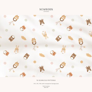 Newborn Baby Digital Paper Pack, Baby Boy Seamless Pattern, Woodland ...