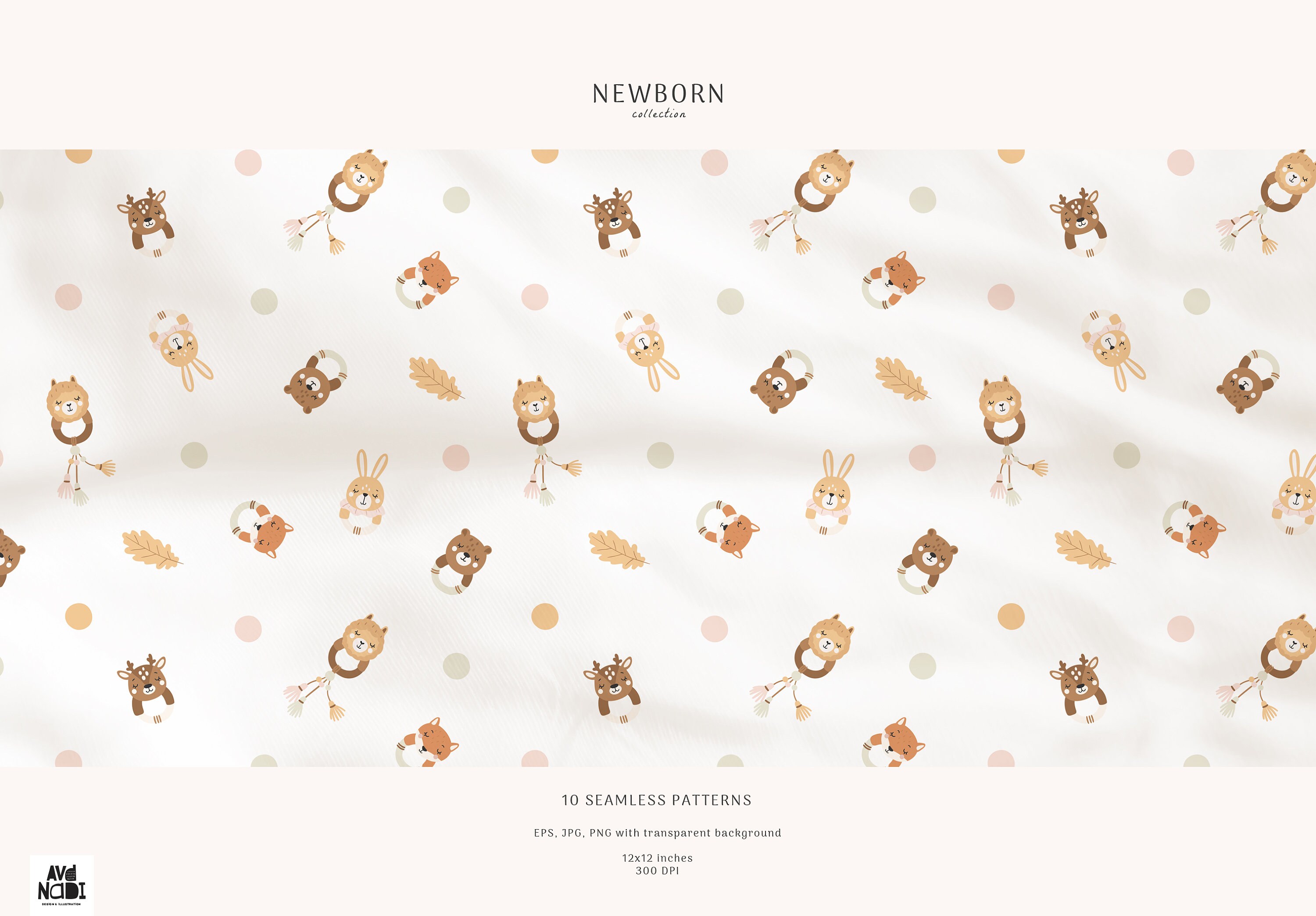 Newborn Baby Digital Paper Pack, Baby Boy Seamless Pattern, Woodland ...