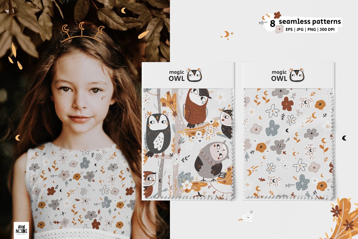 Magic Owl Digital Paper Pack Owl Seamless Pattern Floral - Etsy