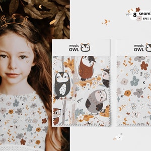 Magic Owl Digital Paper Pack, Owl Seamless Pattern, Floral Digital ...