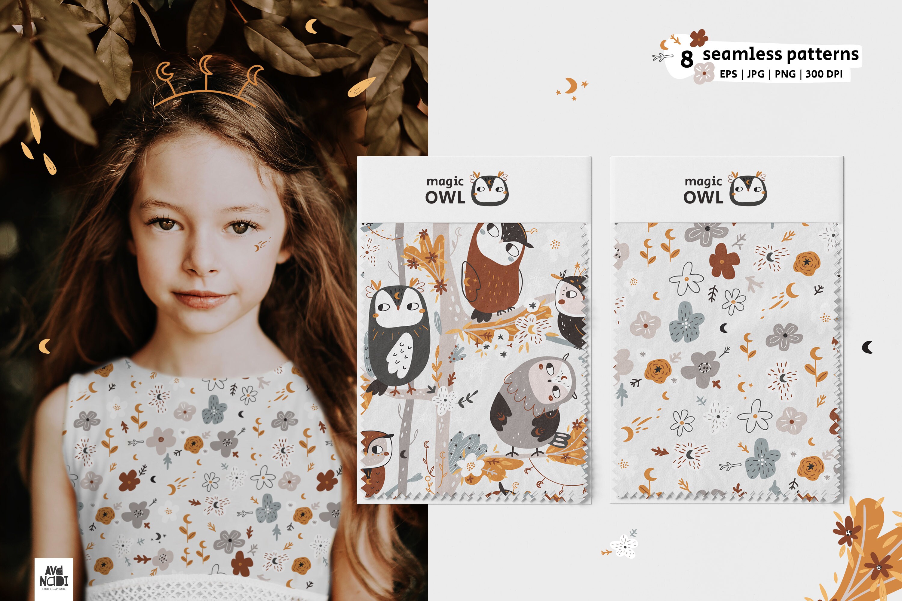 Magic Owl Digital Paper Pack, Owl Seamless Pattern, Floral Digital ...