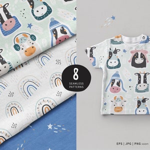 Funny Cow Seamless Pattern, Winter Digital Paper, Farm Animal Digital ...