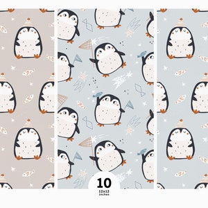 Cute Penguin Digital Paper Pack, Arctic Animal Seamless Pattern, Winter ...