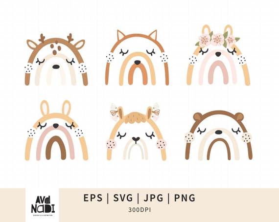 Rainbow Svg Rainbow Baby Clipart Animal Rainbow Animal Face - Etsy