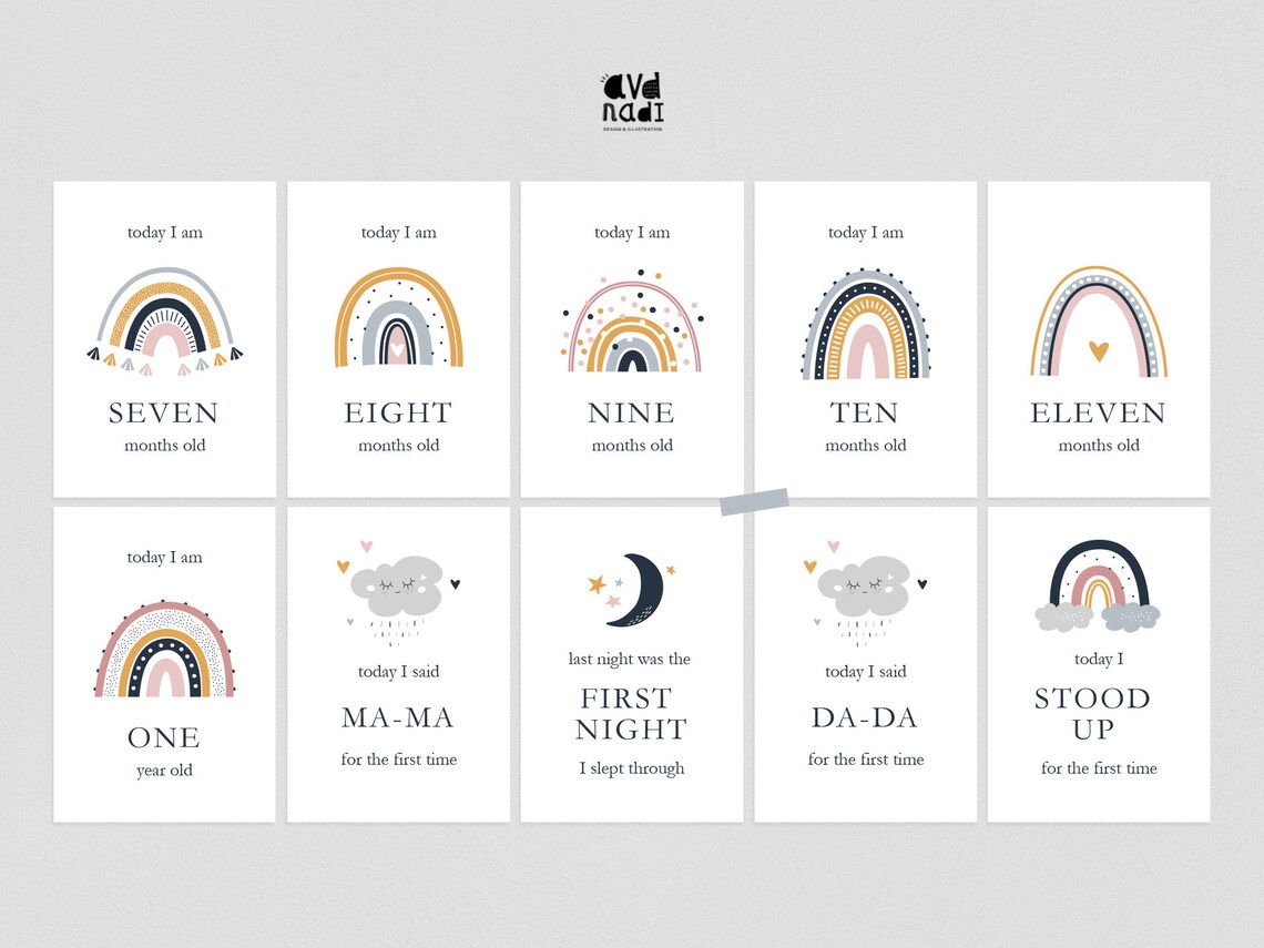Printable Milestone Cards Rainbow Milestone Cards Unisex Baby Cards ...