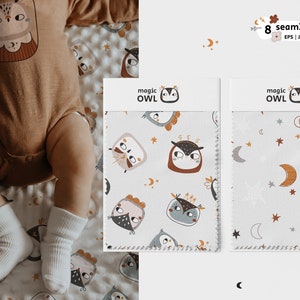 Magic Owl Digital Paper Pack, Owl Seamless Pattern, Floral Digital ...