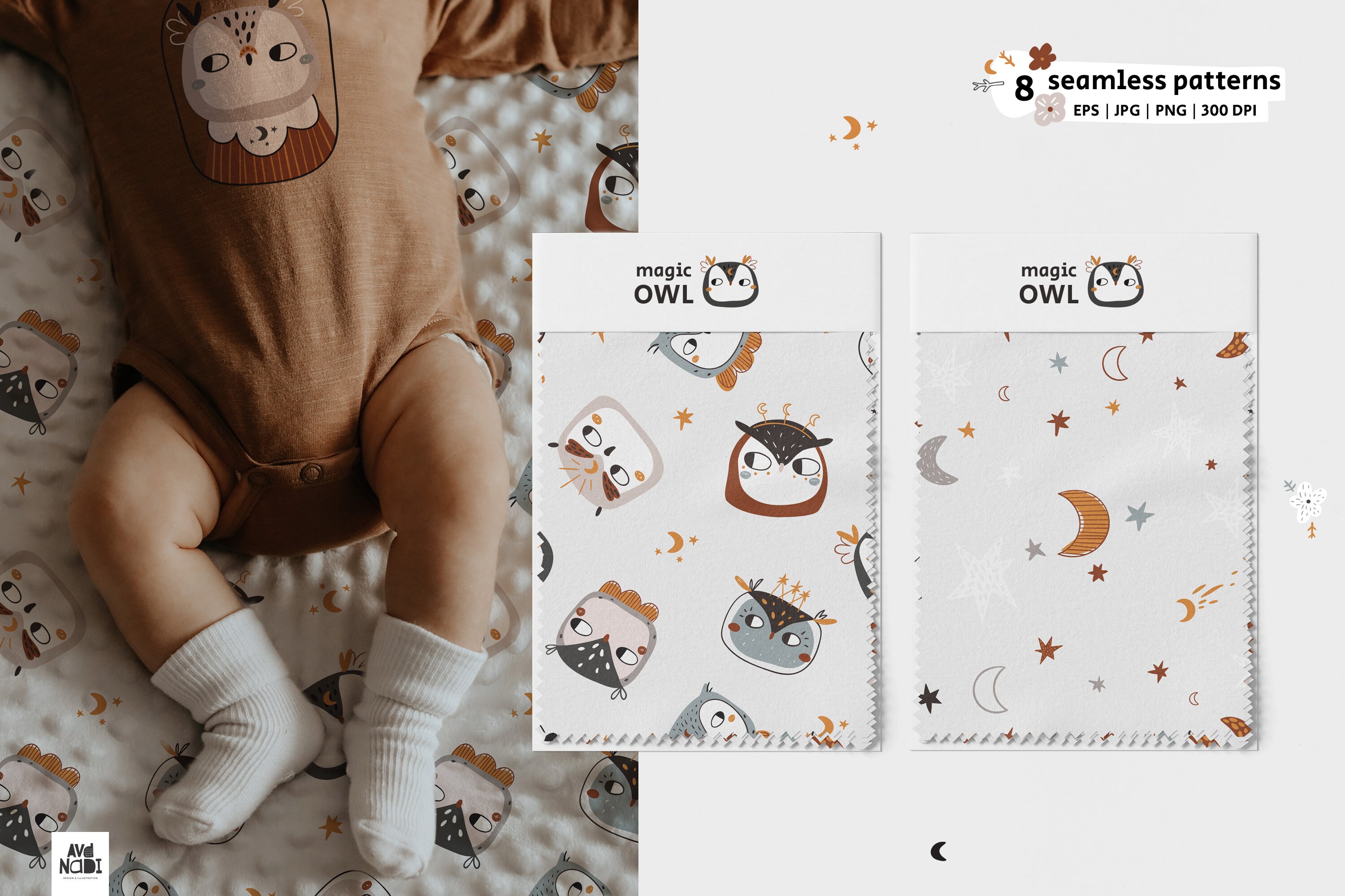 Magic Owl Digital Paper Pack, Owl Seamless Pattern, Floral Digital ...