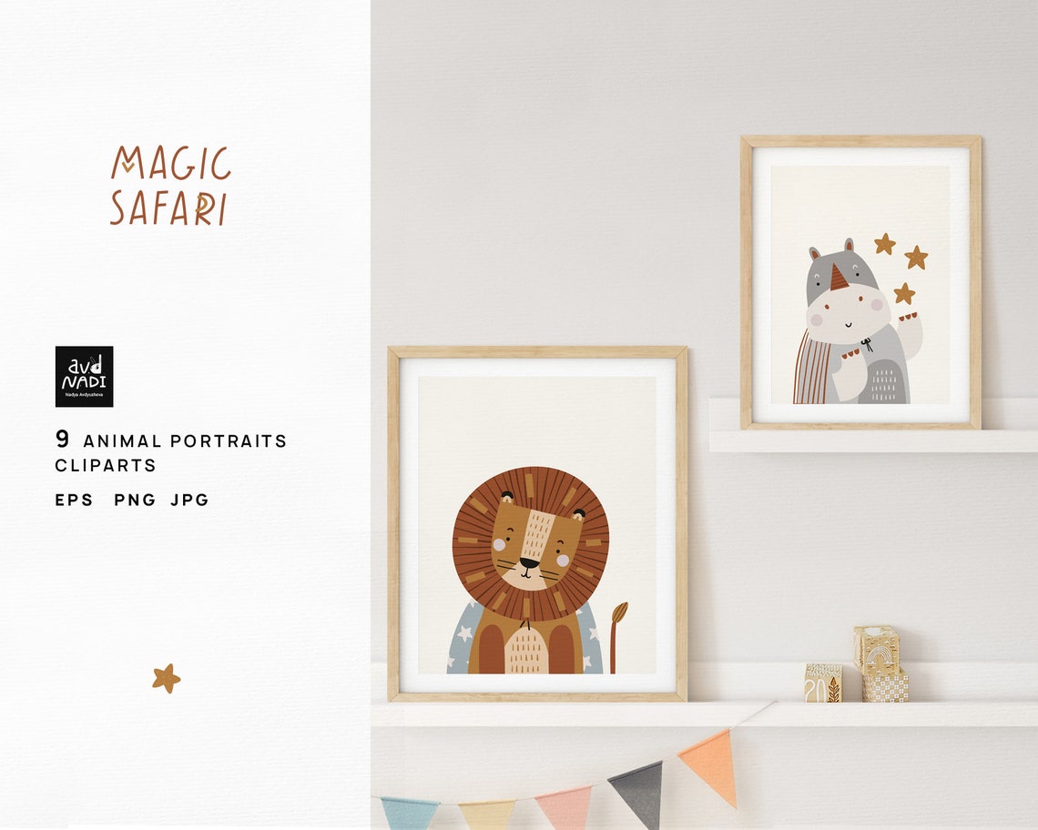 Safari Animals Clipart Set, Cute Baby Animals Png, Leopard Png, Lion ...