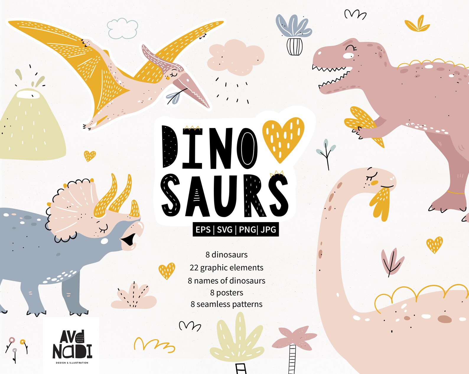 Dinosaur Clipart Set, Dinosaur Dinosaur Wall Art, Baby Girl Dinosaur ...
