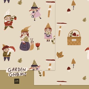 Autumn Garden Gnomes Seamless Patterns, Cute Gnomes Digital Paper ...