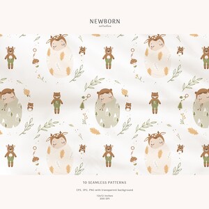 Newborn Baby Digital Paper Pack, Baby Boy Seamless Pattern, Woodland ...