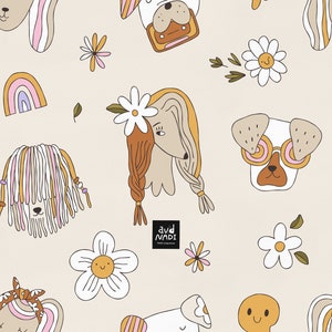 Groovy Retro Dogs Clipart Bundle and Seamless Patterns, Dog Png, Retro ...