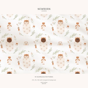 Newborn Digital Paper Pack, Baby Seamless Pattern, Floral Digital Paper ...