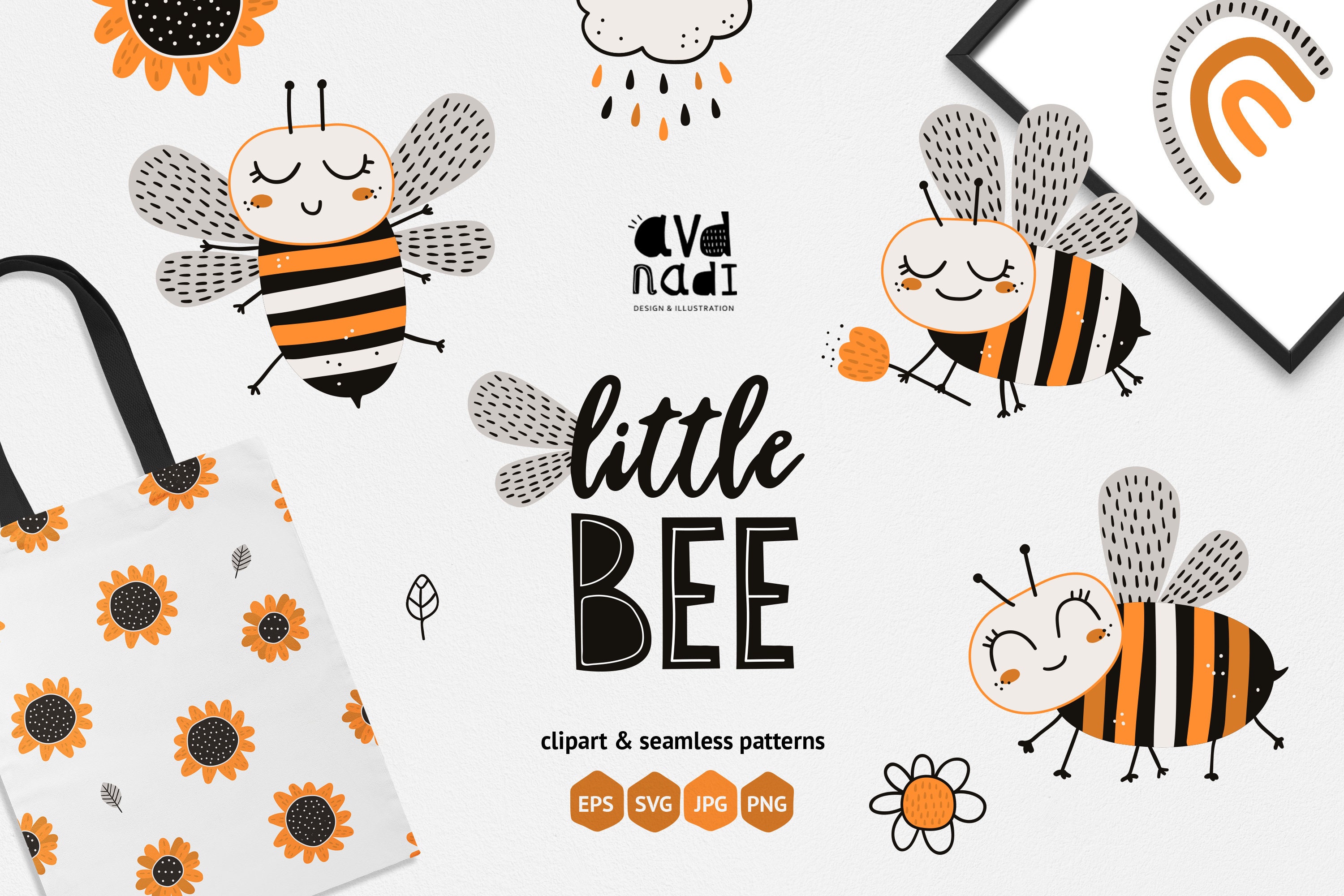 Art & Collectibles Digital Prints Bee Clipart Honey Bee Seamless ...