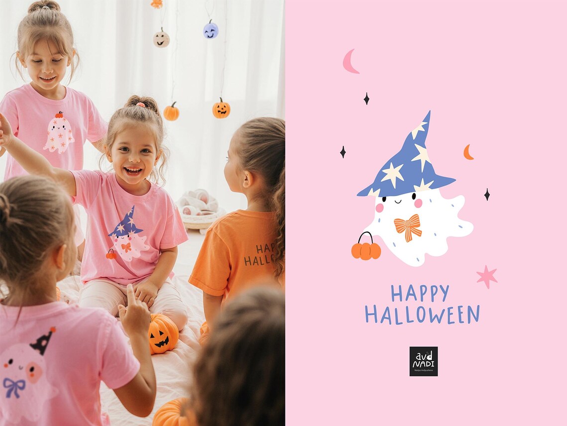 Pastel Halloween Ghost Clipart - Cute Spooky PNG EPS - Ghosts, Pumpkins ...