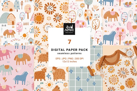 On the Farm Digital Paper Horse Digital Paper Farm Animal | Etsy
