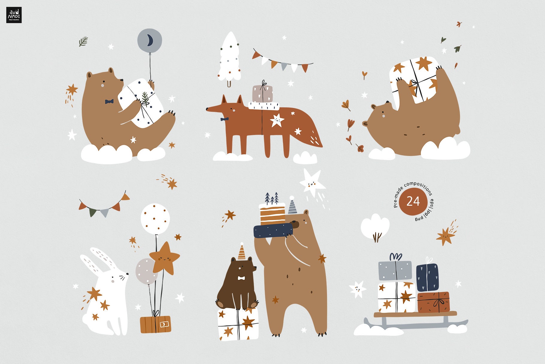 Winter Wonderland Clipart and Patterns, Woodland Animal Clipart, Winter ...