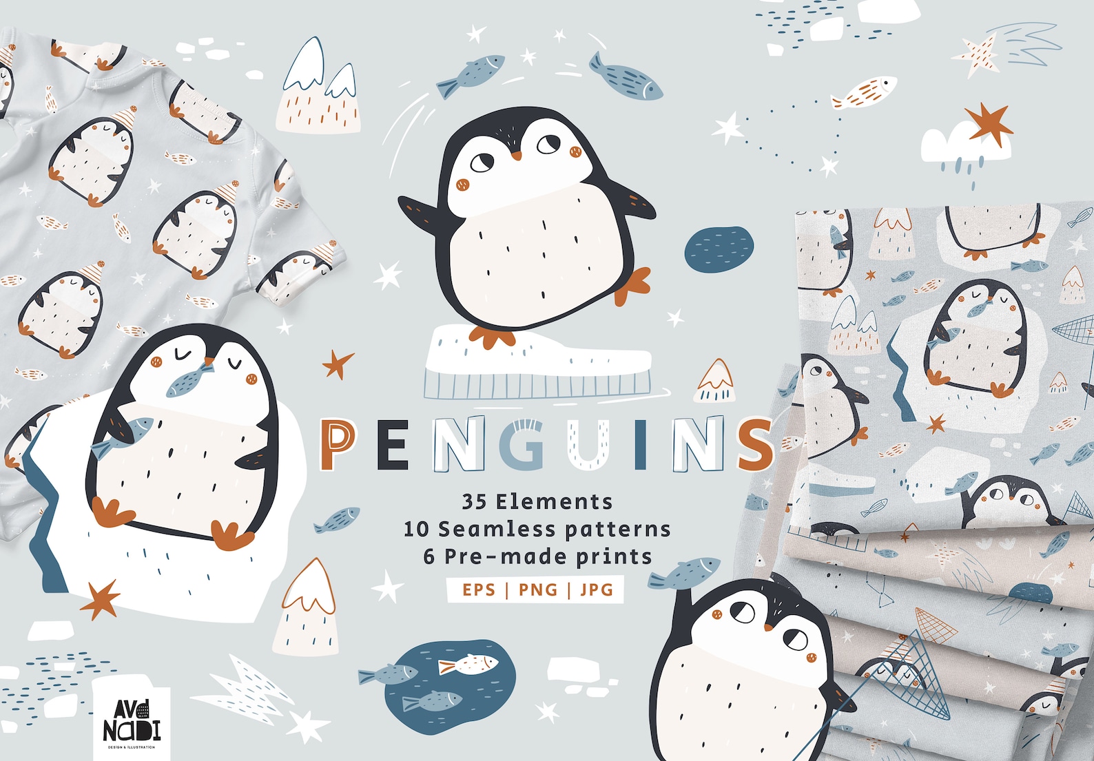 Arctic Penguin Clipart Set, Penguin Digital Paper, Winter Penguin ...