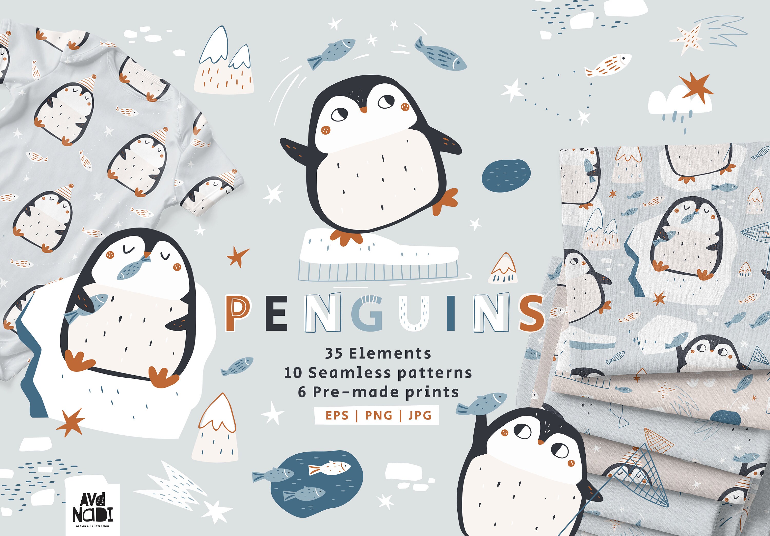 Arctic Penguin Clipart Set, Penguin Digital Paper, Winter Penguin ...