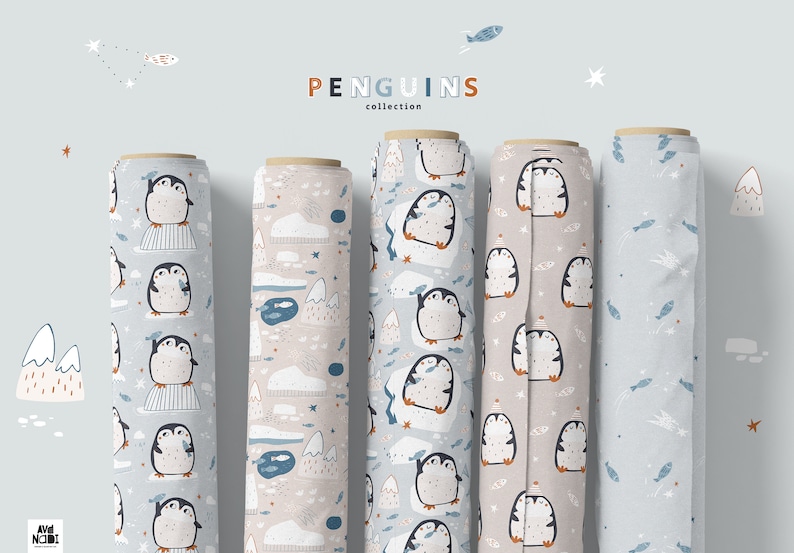 Arctic Penguin Clipart Set, Penguin Digital Paper, Winter Penguin ...