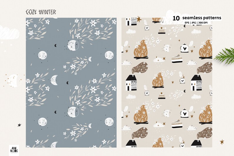 Winter Digital Paper Cozy Winter Seamless Pattern Woodland - Etsy