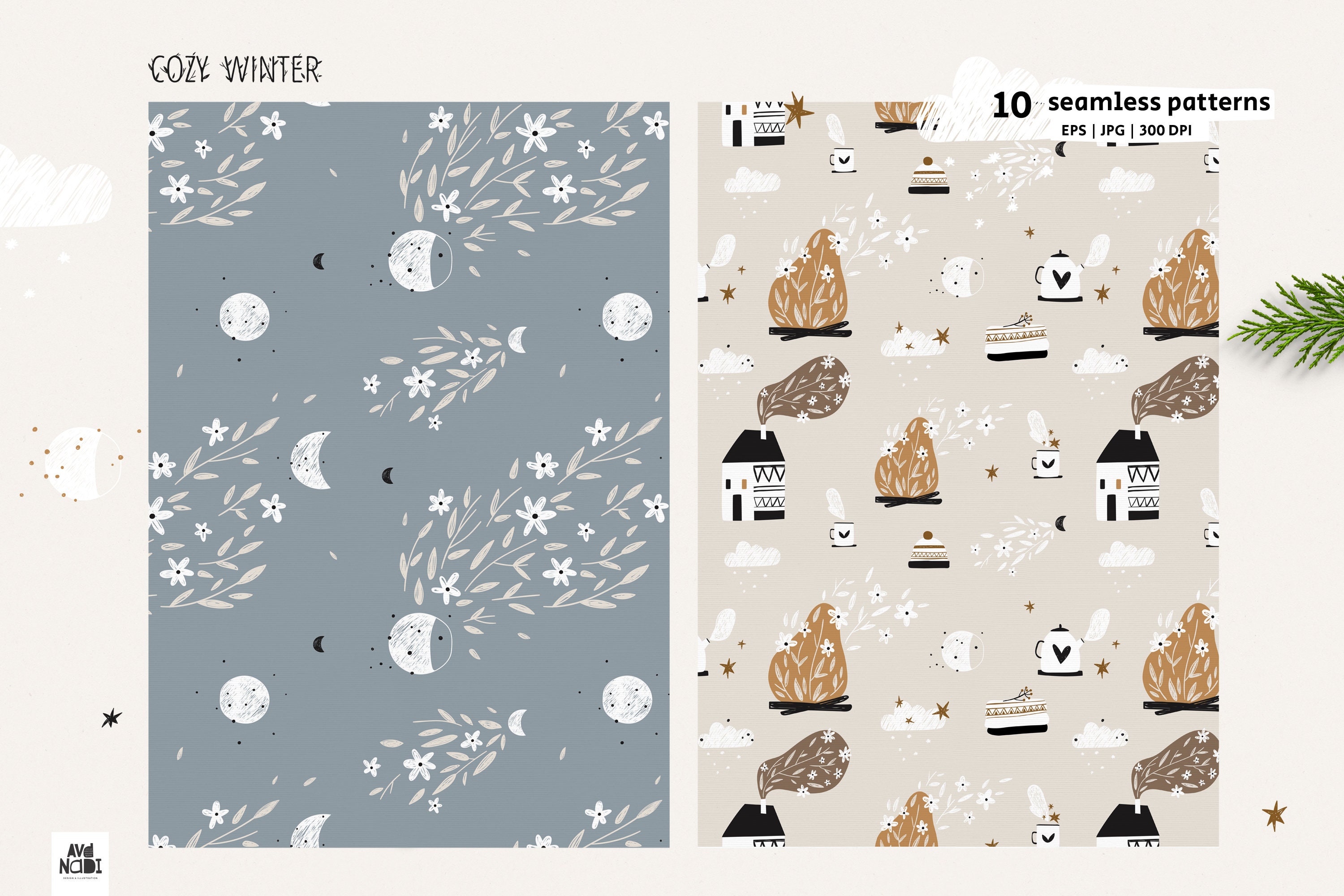 Winter Digital Paper Cozy Winter Seamless Pattern Woodland - Etsy