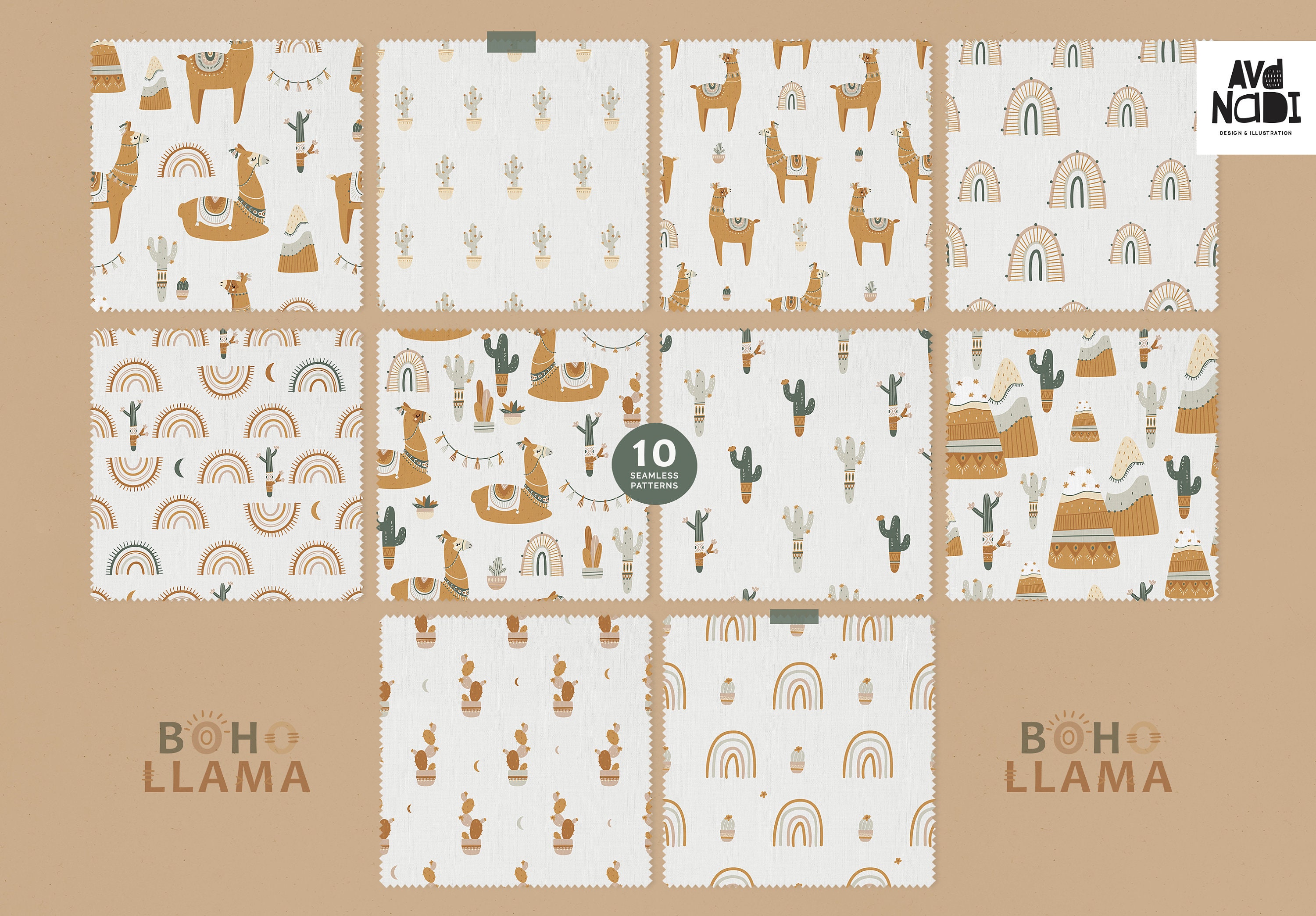 Boho Llama Digital Paper, Llama Seamless Pattern, Llama Png, Boho ...