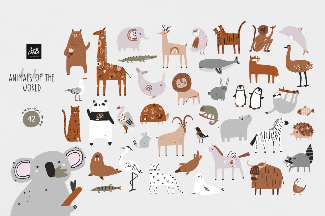 Kids World Map & Animals Clipart, Animal Alphabet Printable, Nursery ...