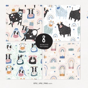 Funny Cow Seamless Pattern, Winter Digital Paper, Farm Animal Digital ...