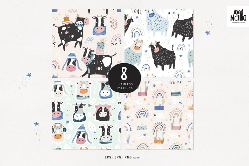 Funny Cow Seamless Pattern Winter Digital Paper Farm Animal - Etsy
