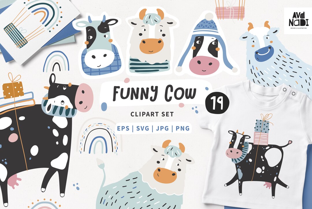 Cow SVG, Funny Cow Clipart, Animal Face Clipart, Rainbow Svg, Kids ...