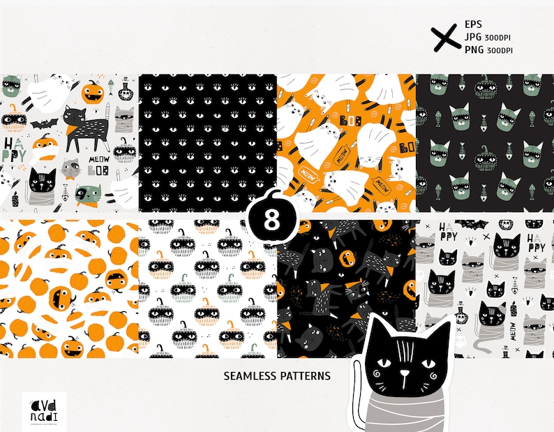 Happy Halloween Digital Paper Pack, Halloween Seamless Pattern, Digital ...