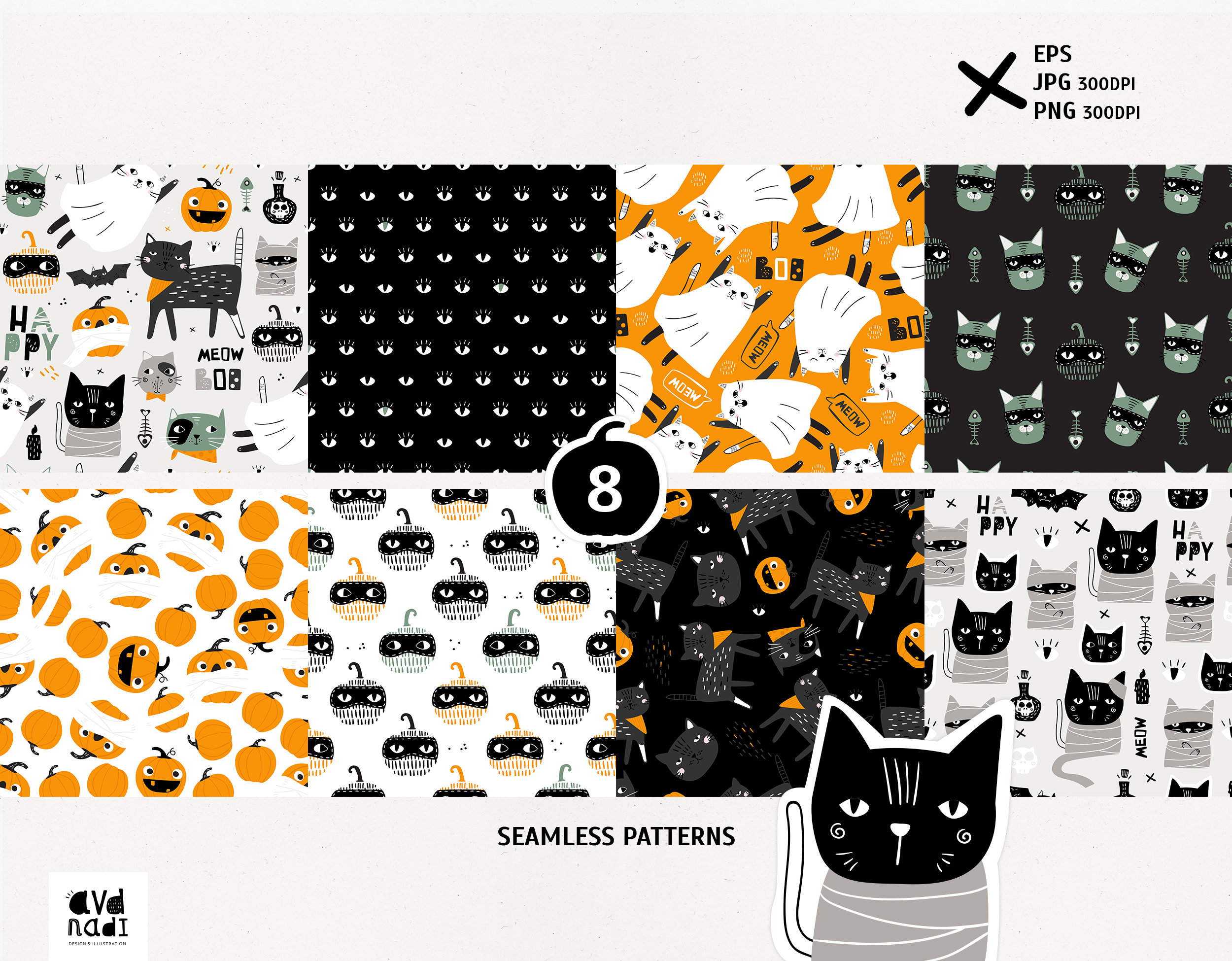 Happy Halloween Digital Paper Pack, Halloween Seamless Pattern, Digital ...
