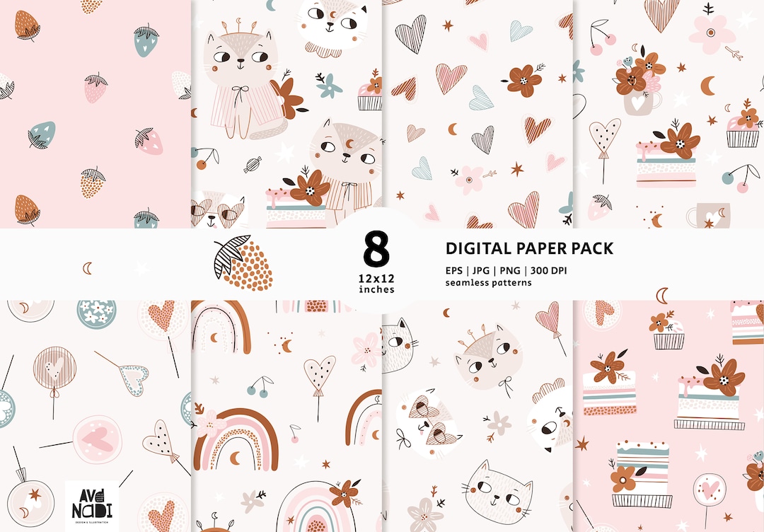 Boho Digital Paper Pack, Candy Digital Paper, Boho Heart Seamless ...