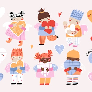 Colorful Kids Valentine Clipart Set, Valentine Png, Heart Png ...