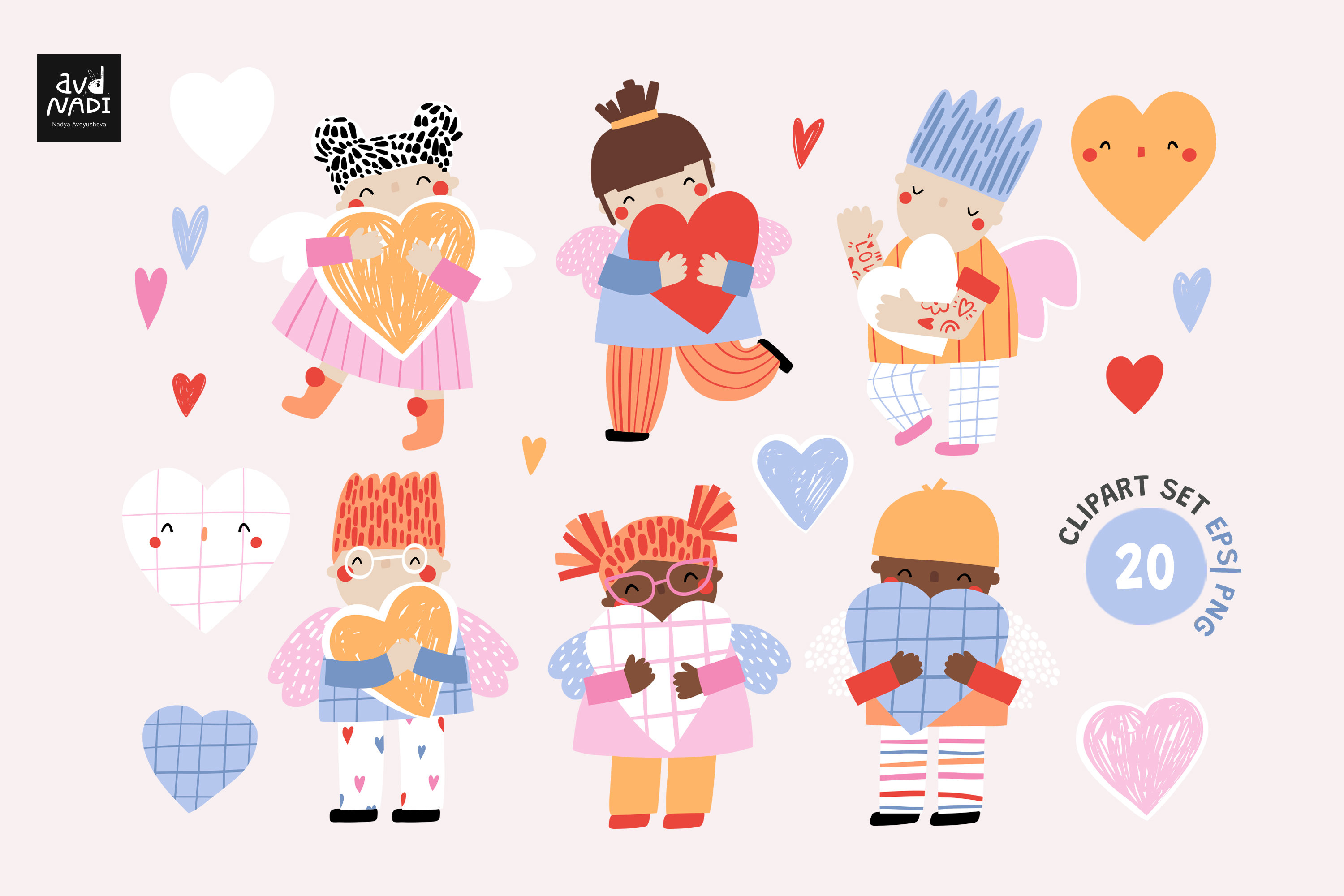 Colorful Kids Valentine Clipart Set, Valentine Png, Heart Png ...