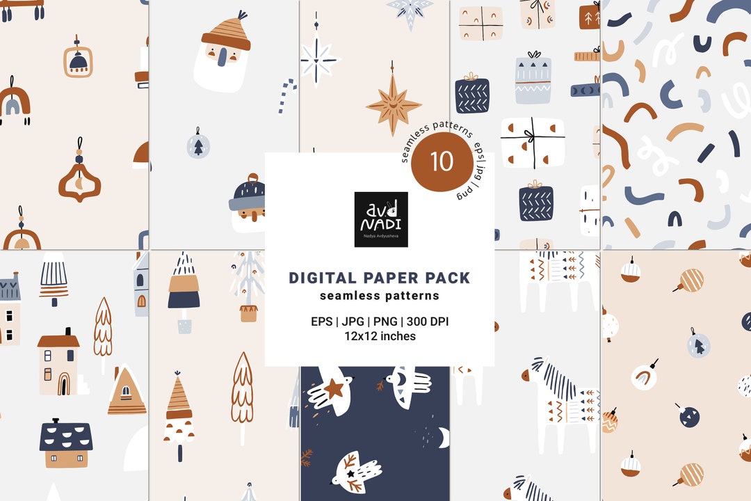 Boho Christmas Digital Paper Pack, Christmas Trees, Christmas Seamless ...